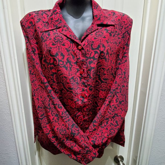 Donnkenny | Tops | Vintage Donnkenny Redblack Long Sleeve Button Padded ...